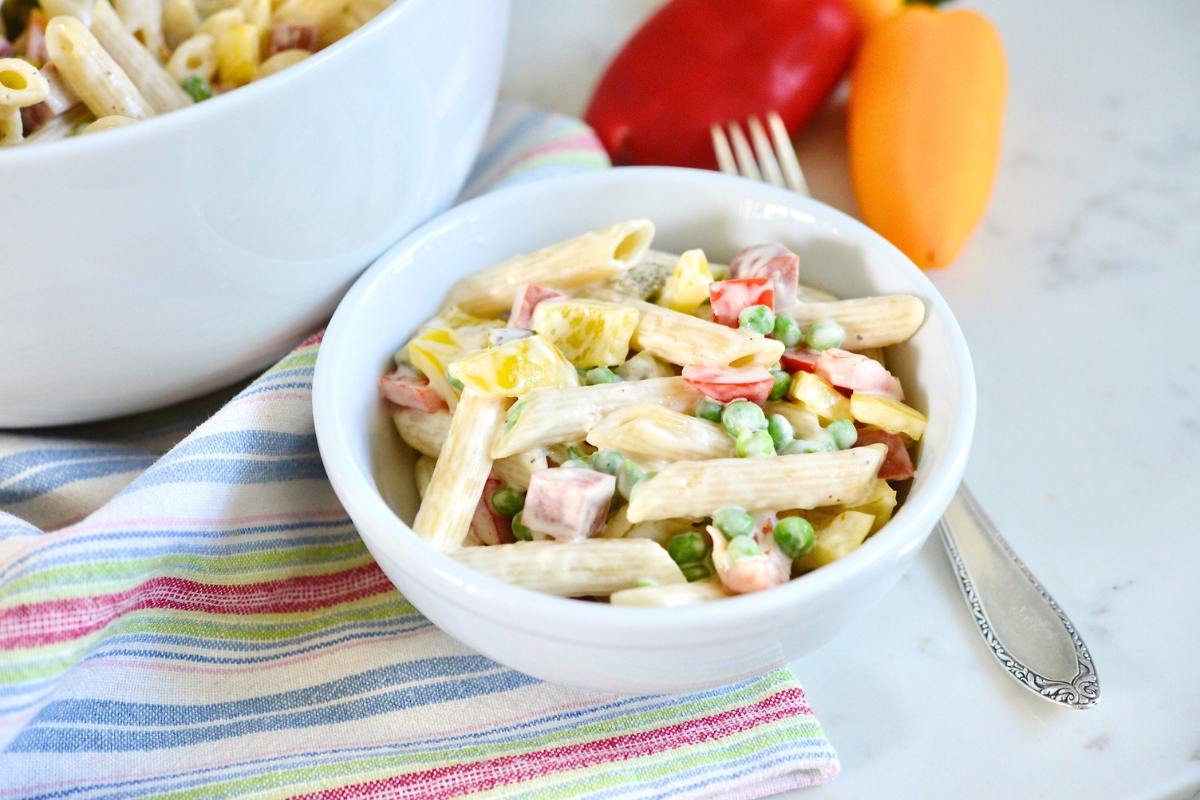 Classic Creamy German Pasta Salad | Nudelsalat - Our Gabled Home